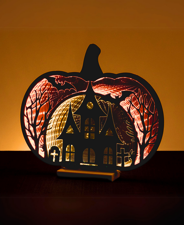 Pumpkin with Bats Halloween Infinity Light – Home Treasures & More