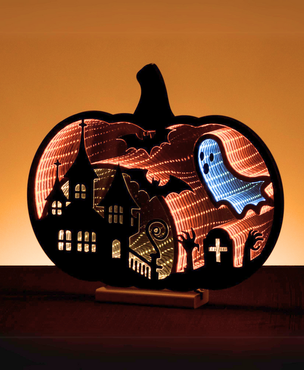Pumpkin with Ghost Halloween Infinity Light – Home Treasures & More