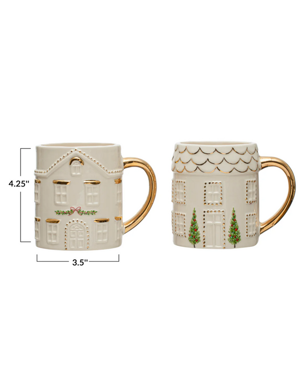 Hand-Painted Stoneware House Mug – Home Treasures & More