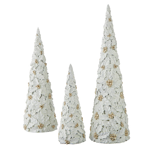 17.5" Glittered White and Gold Poinsettia Cone Trees – Home Treasures ...
